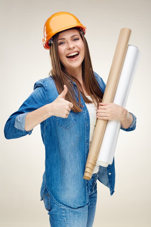 Girl Student, Woman Builder Architect Holding Blueprints Paper Stock ... Girl Student, Woman Builder Architect Holding Blueprints Paper Stock ...