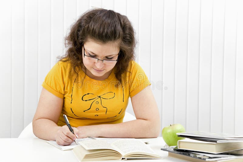 The Girl the Student with Writing-books and Books Stock Photo - Image ...