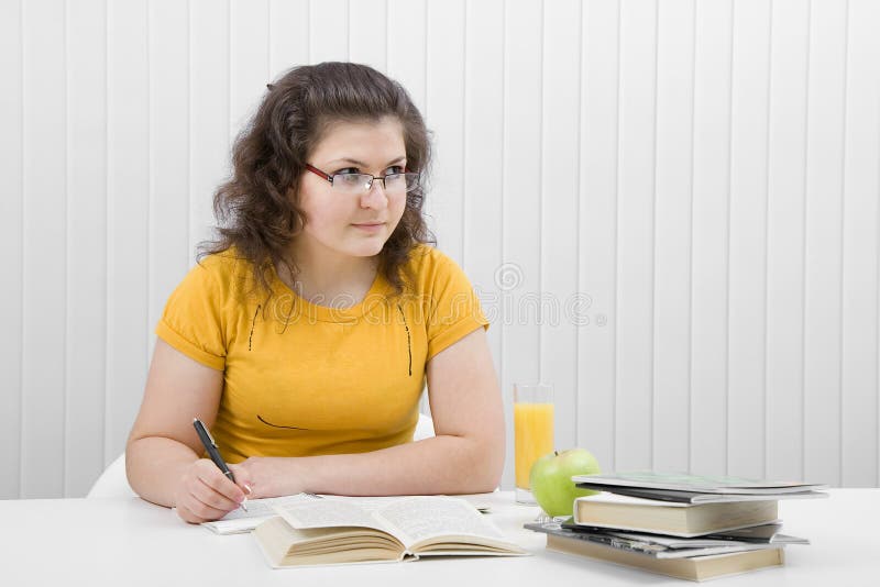 The Girl the Student with Writing-books and Books Stock Photo - Image ...