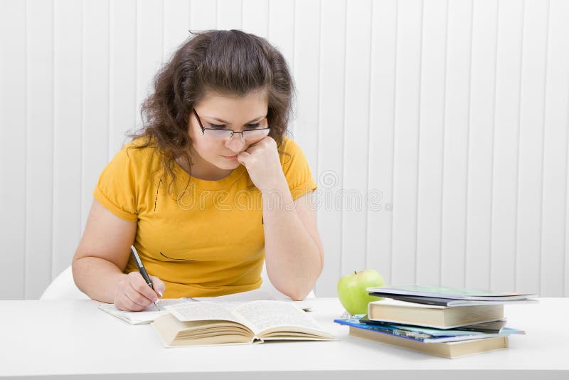 The Girl the Student with Writing-books and Books Stock Photo - Image ...