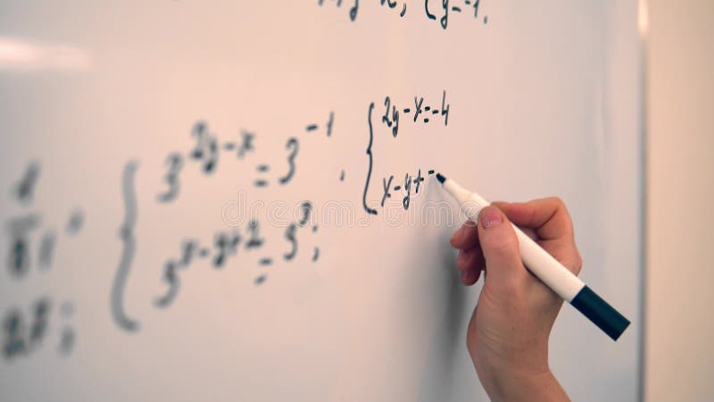 Girl Student Writing Math Equation on Whiteboard. Math Algebra Lesson ...
