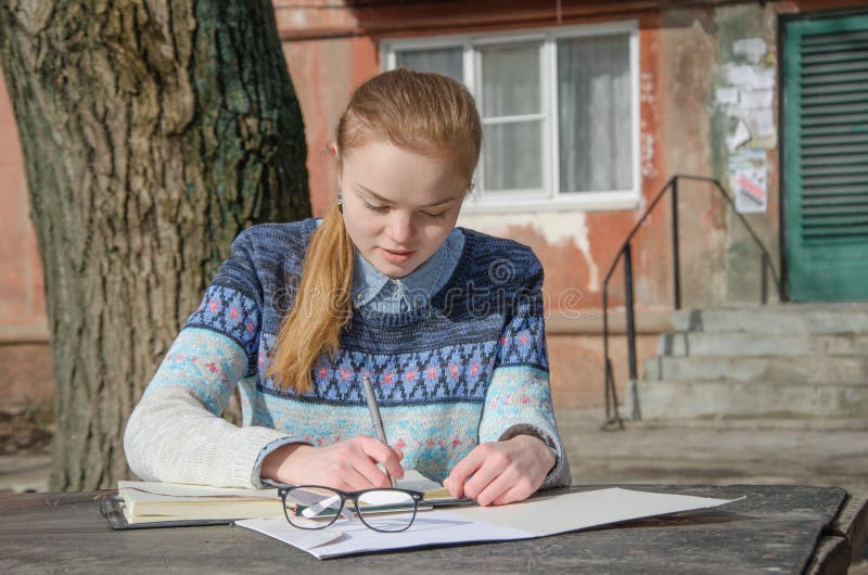 Girl student writing work stock image. Image of blank - 66930013