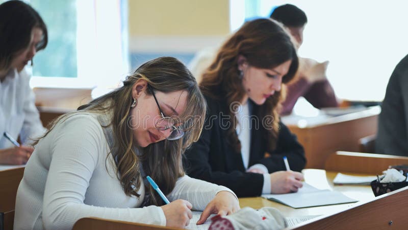 Girl Students Writing Math Formulas in a Notebook. Stock Illustration ...