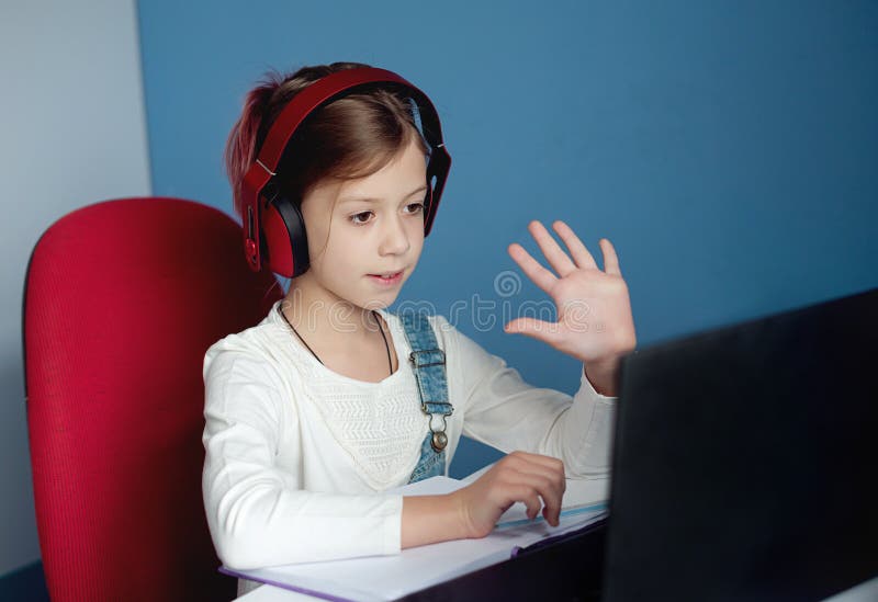 Girl Studies at Home. Distance Learning, Online Learning Stock Photo ...