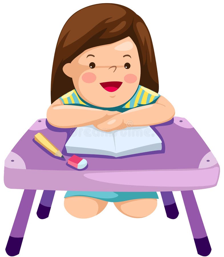 Cute Girl Thinking while Working on Her School Project Stock Vector ...