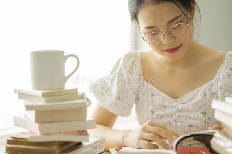 A girl study at home stock photo. Image of asian, glasses - 162035906