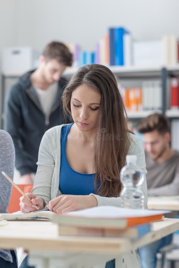 Girl studying at desk stock photo. Image of graduate - 78051932