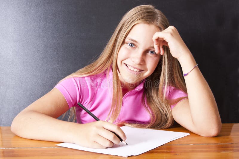 Girl studying stock image. Image of white, school, face - 77569659