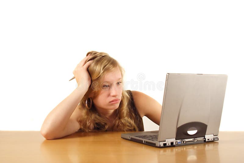 Girl studying with laptop stock photo. Image of teen, study - 2460188