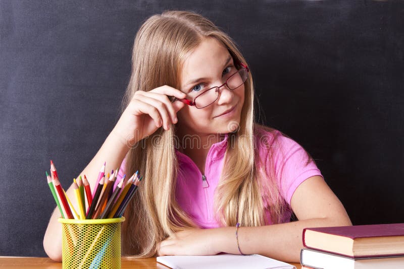 Girl studying stock image. Image of white, school, face - 77569659