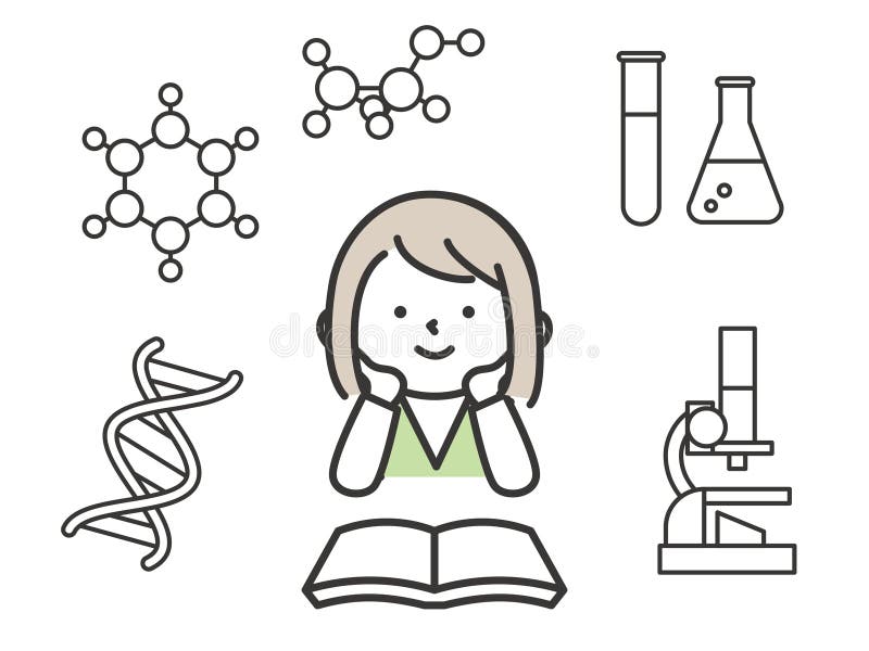 Girl Studying Science. Cute and Simple Illustration Stock Illustration ...