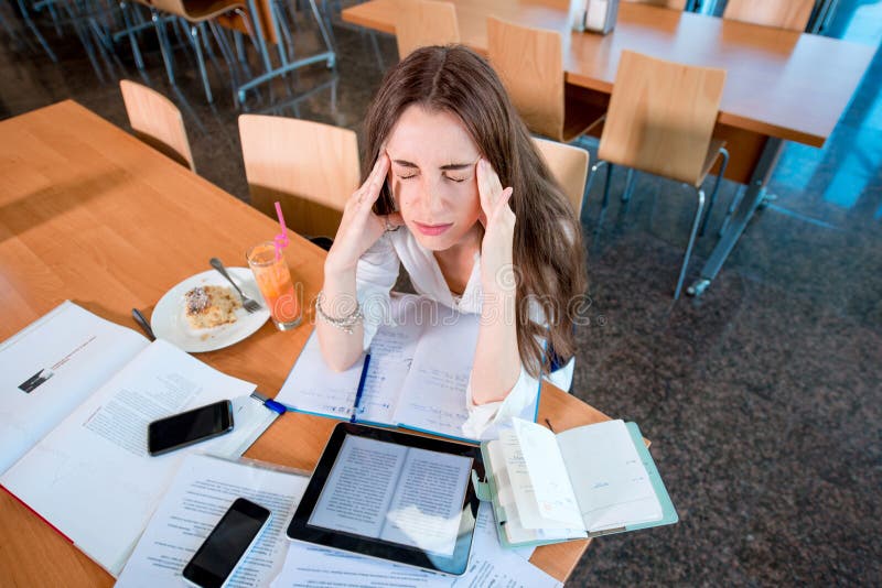 Girl Studying at the University Canteen Stock Image - Image of ...