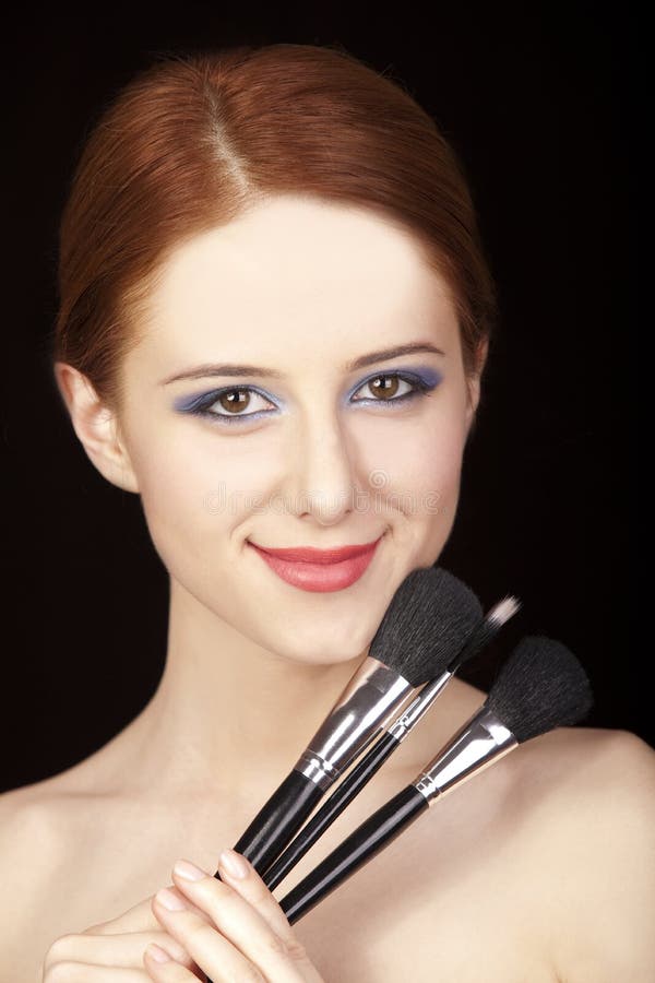 Girl with Style Make-up and Brush. Stock Image - Image of color, hand ...