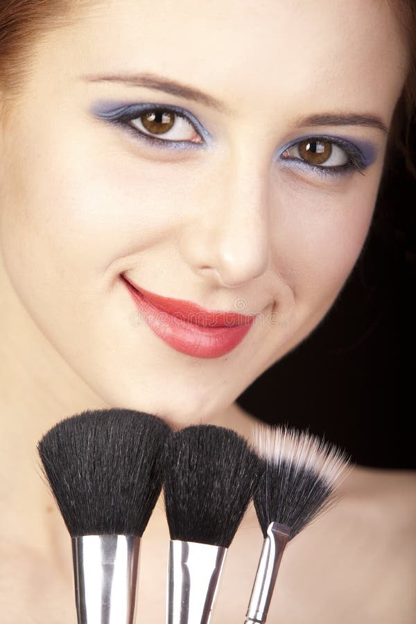 Girl with Style Make-up and Brush. Stock Image - Image of close, hair ...