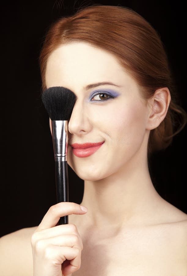 Girl with Style Make-up and Brush. Stock Photo - Image of cosmetics ...