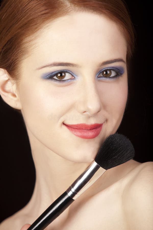 Girl with Style Make-up and Brush. Stock Photo - Image of face ...