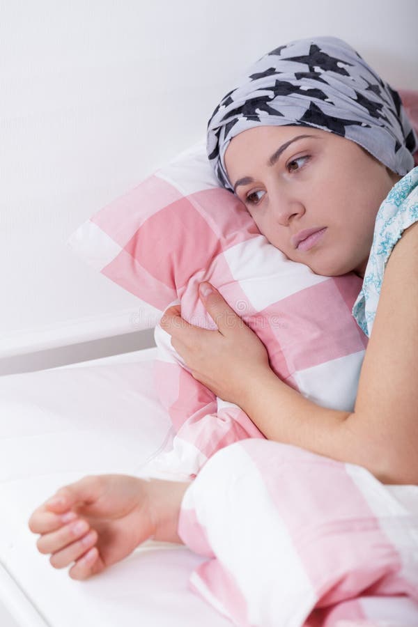 Girl Suffering from Cancer Lying on Bed Stock Photo - Image of ...