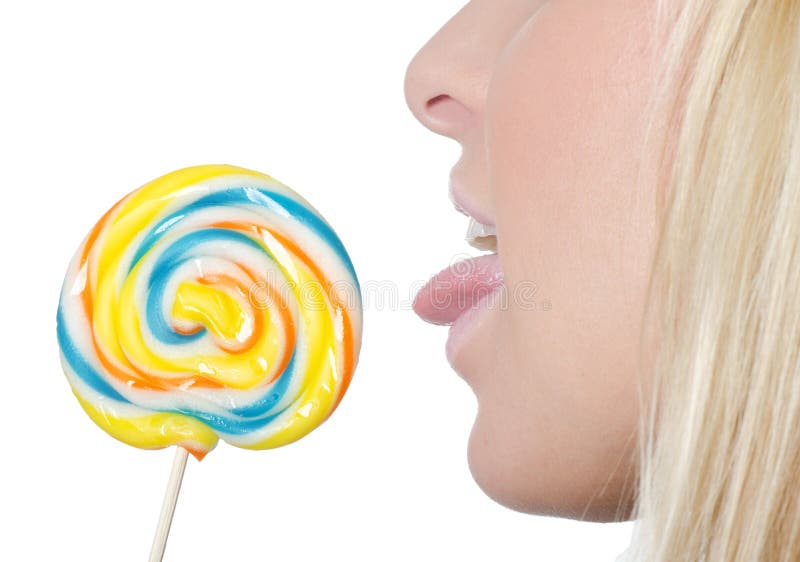 The Girl with a Sugar Candy Stock Image - Image of bite, background ...