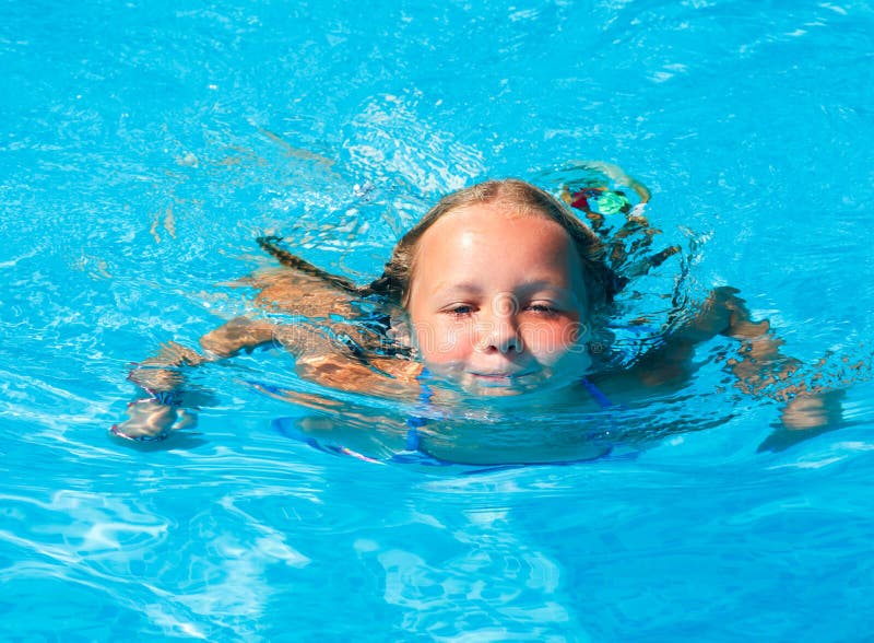Girl in Summer Outdoor Pool. Stock Photo - Image of transparent ...