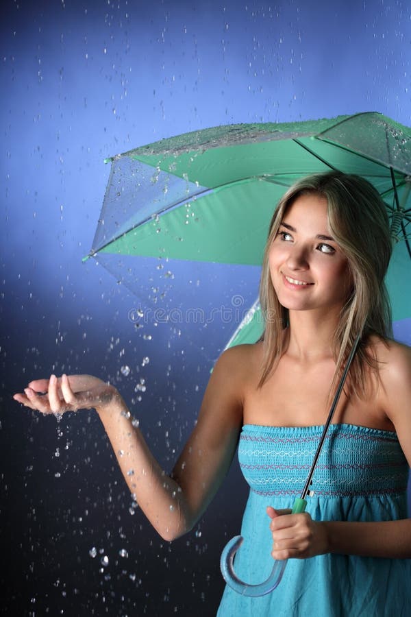 Girl in the summer rain stock image. Image of portrait - 21938655