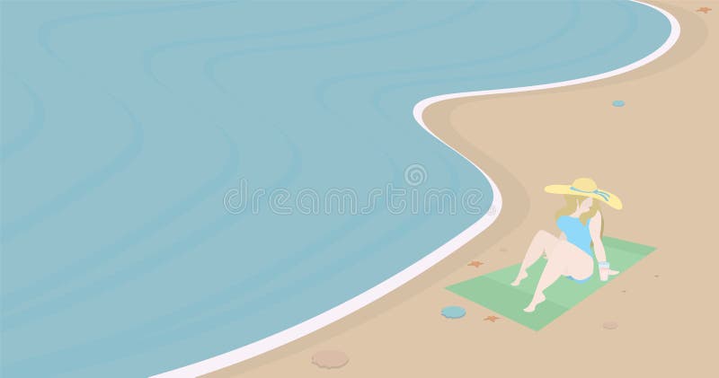 Girl Sunbathes Lying On A Sun Lounger On The Beach Stock Vector