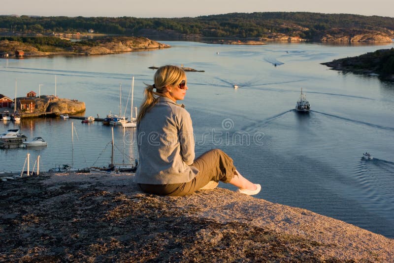 Girl in sunset stock image. Image of bonding, cliffs, female - 6489523