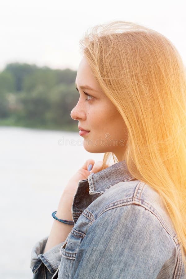 Girl in the Sunset. Close-up Sideways Face Stock Image - Image of fresh ...