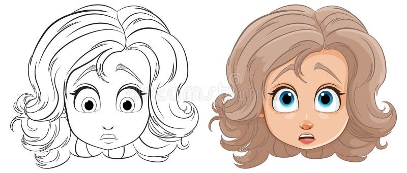 A Girl with a Surprised Expression, Outline and Color Stock Vector ...