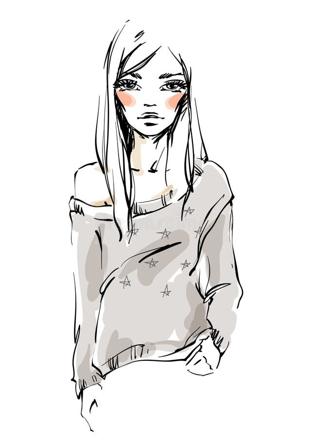 The girl in a sweater stock illustration. Illustration of creative ...
