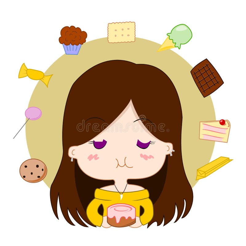 Girl eating sweets stock vector. Illustration of ribbon - 14090280