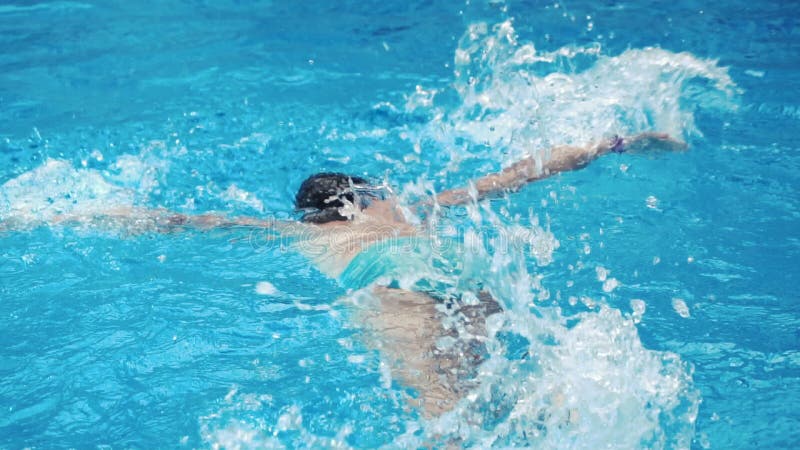 Girl Swimming in the Blue Pool Stock Video - Video of leisure, child ...