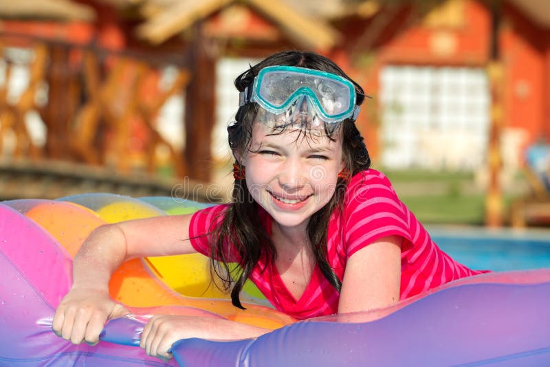 Young Girl in Swimming Pool Stock Image - Image of vacation, child ...