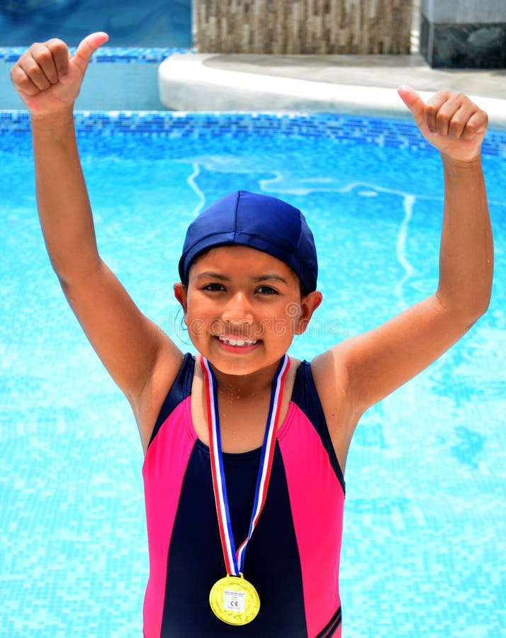 Girl in Swimsuit with Medals Stock Image - Image of child, sports: 67854835