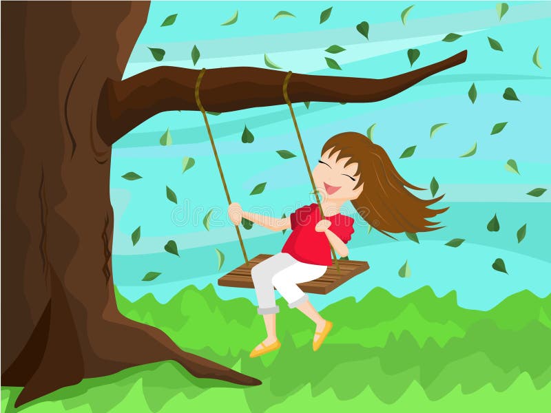 Girl on Swing stock vector. Illustration of lovable, adorable - 1784873