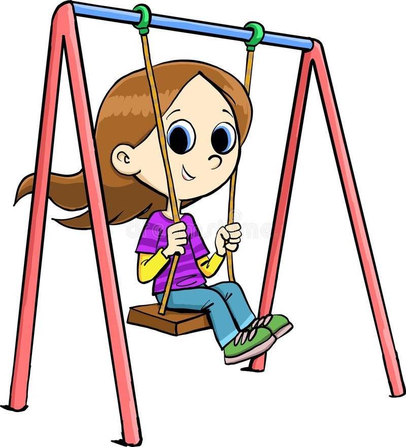 Girl swinging on a swing stock illustration. Illustration of friend ...