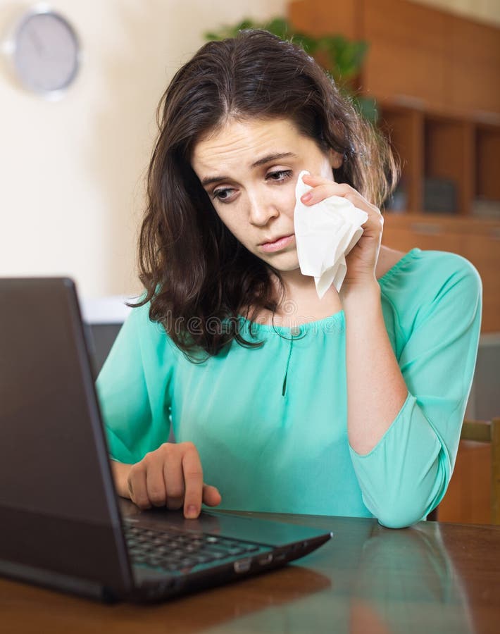Girl at the Table Working with a Laptop Stock Image - Image of people ...