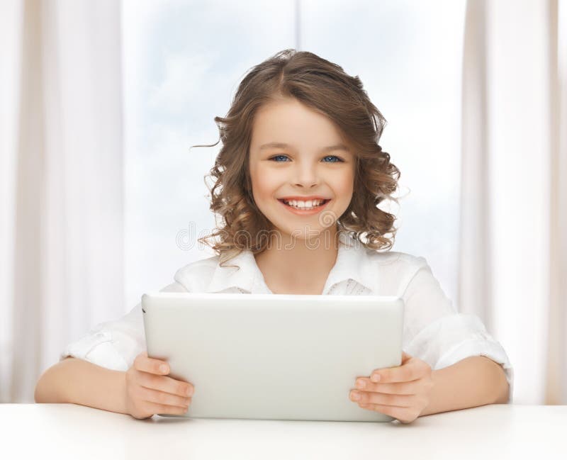 Girl with tablet pc stock image. Image of childhood, adorable - 38342283