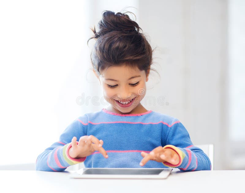 Girl with Tablet Pc at Home Stock Photo - Image of internet, childhood ...