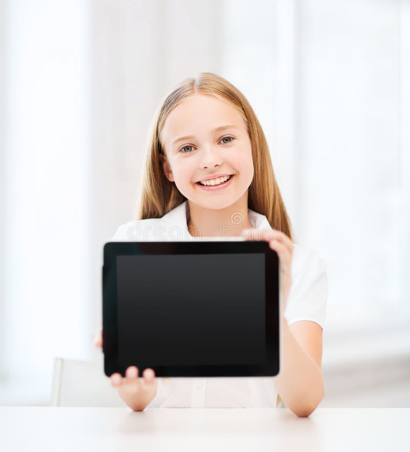 Girl with Tablet Pc at School Stock Image - Image of happy, learning ...