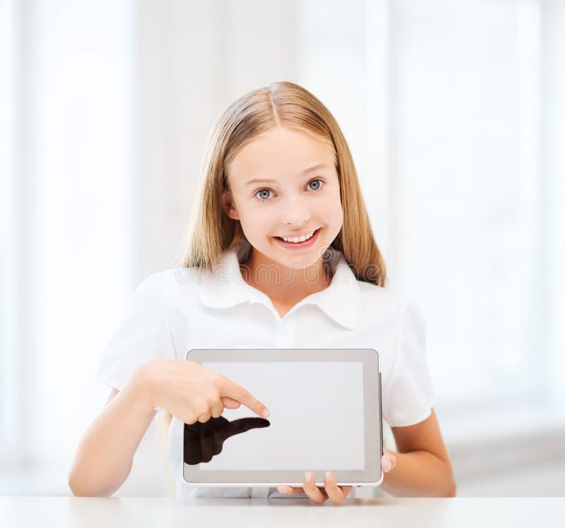 Girl with Tablet Pc at School Stock Photo - Image of networking, little ...