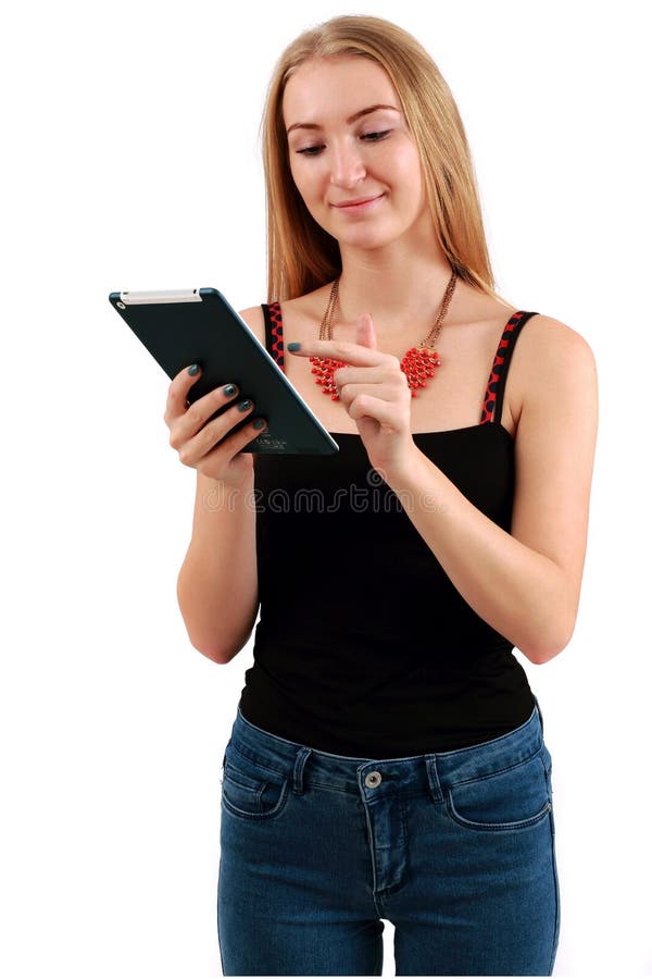 Girl with tablet stock image. Image of cheerful, beautiful - 62976951