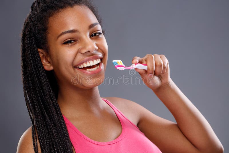 Girl Take Care about Teeth with Toothbrush Stock Photo - Image of ...