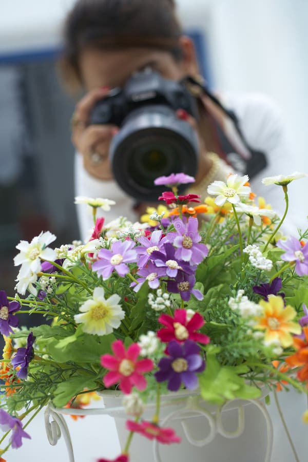 Girl Making Pictures Of Flowers Stock Image - Image of happiness ...