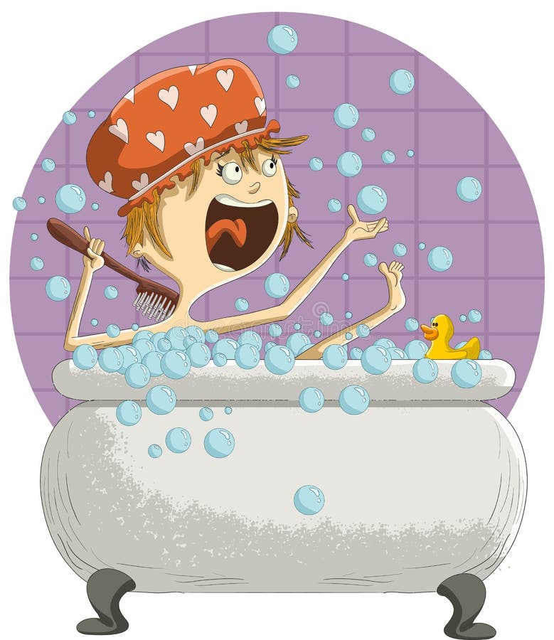 Girl Taking Bath in Bathtub Full of Bubbles. Stock Vector ...