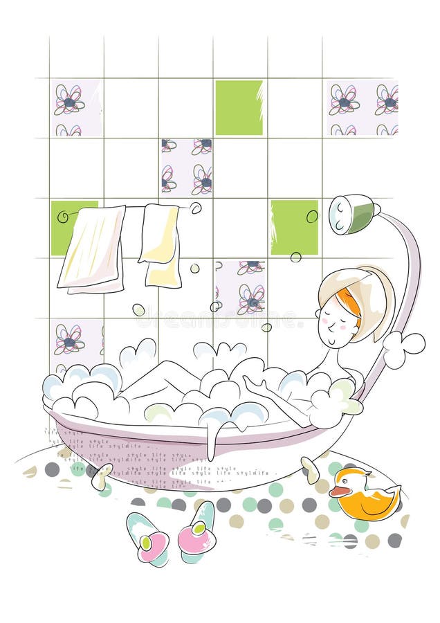 Girl Taking Bath. Vector Illustration Decorative Design Stock Vector ...