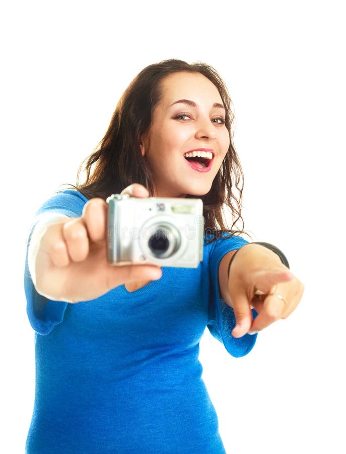 Excited Young Photographer Girl Taking Pictures Stock Image - Image of ...