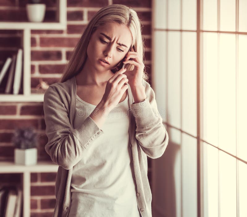 647 Sad Girl Talking Phone Home Stock Photos - Free & Royalty-Free ...