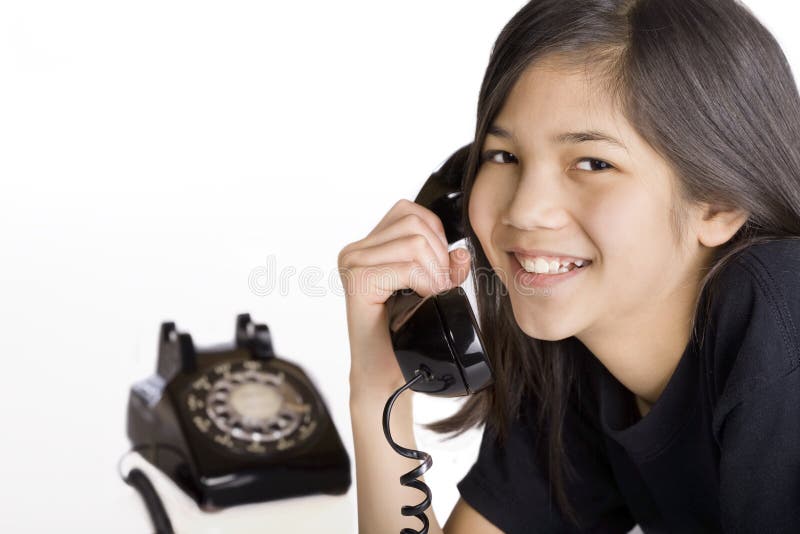 Girl talking on old phone stock photo. Image of girl - 13131930