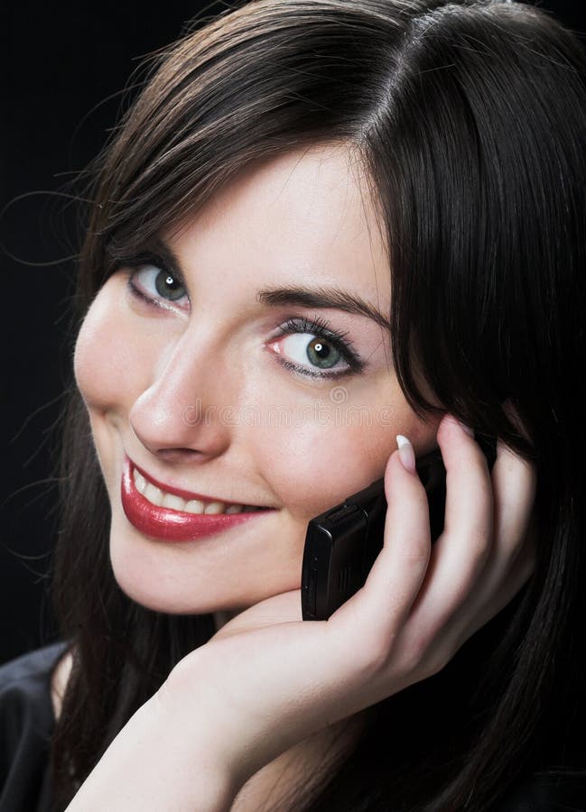 Girl Talking on the Phone Over Black Stock Image - Image of business ...