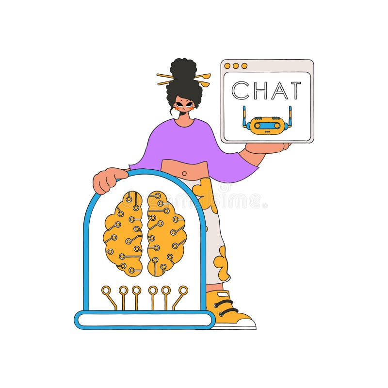 Girl Talks To AI Via a Handheld Device Vector Illustration. Stock ...
